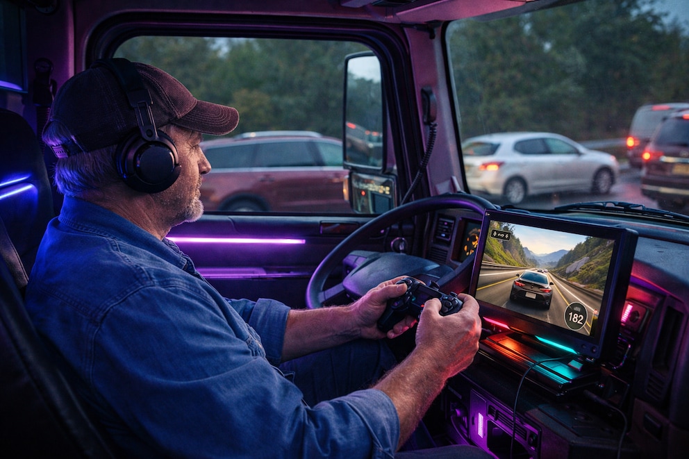 Trucker baut Gaming-Cockpit direkt in Lastwagen